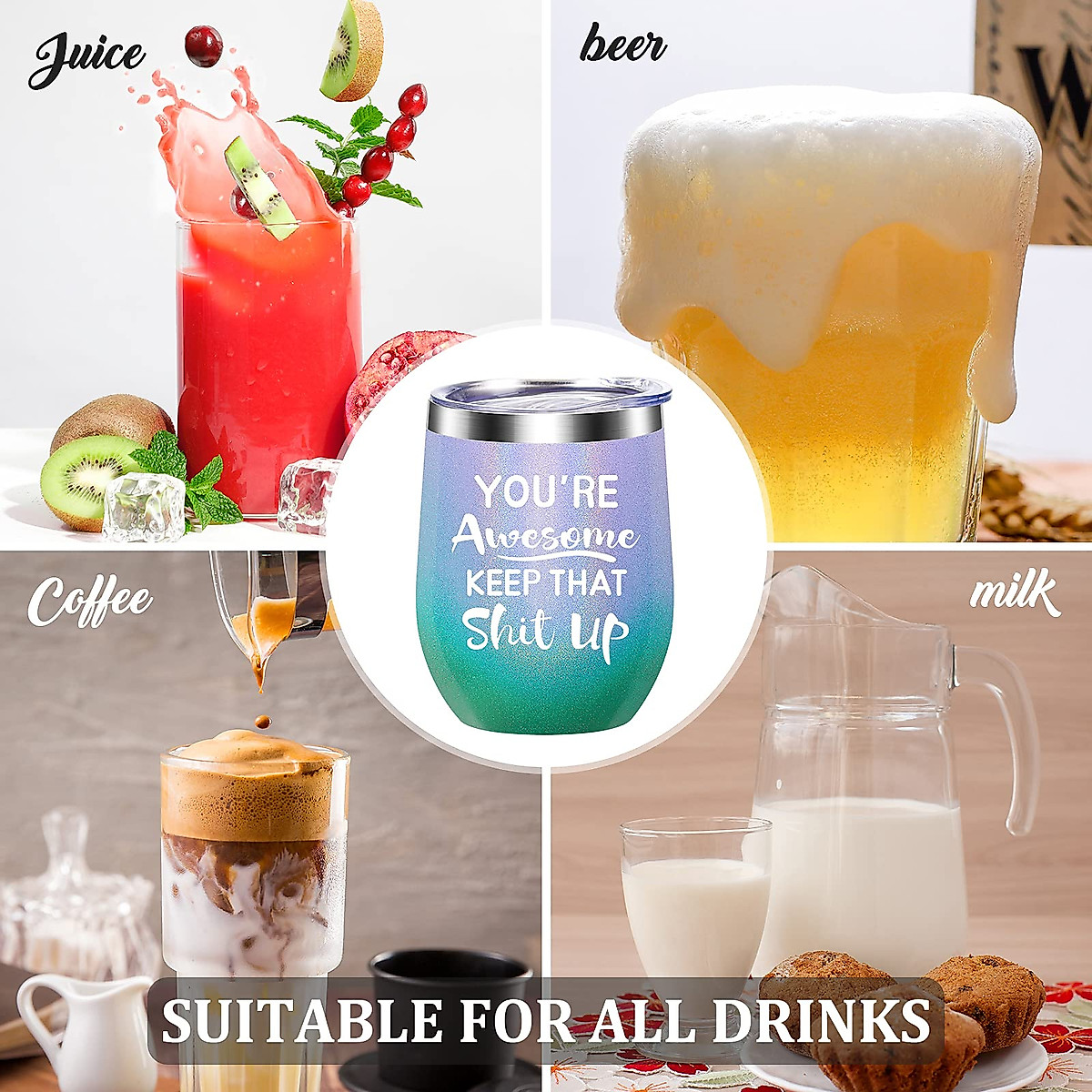 Sheng Run You're Awesome Keep That Up - Inspirational Thank You Gifts, New Job Congratulation Christmas Funny Birthday Gifts Idea for Women, Friends, Employee, Coworkers, Wine Tumbler Black, 12 oz