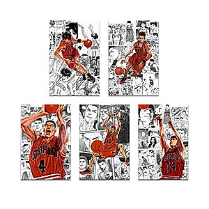 Onstthm Anime Slam Dunk Poster 5Pcs Canvas Painting HD Print Wall Art for Living Room Home Decoration Boy Gift，Unframed 8"x12"