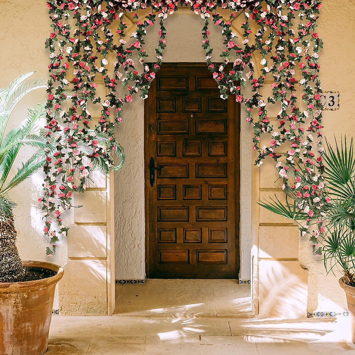 BLEUM CADE 2Pcs 16.4Ft Flower Garland Artificial Rose Vines for Bedroom, Cute Fake Hanging Flower Vines Floral Garland Decorations for Wedding Party Wall Room Decor Aesthetic