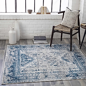 Hauteloom Inkom Hallway, Kitchen Runner Rug - Traditional Bohemian Medallion Carpet - Gray, Blue, Denim - 2'7" x 12'