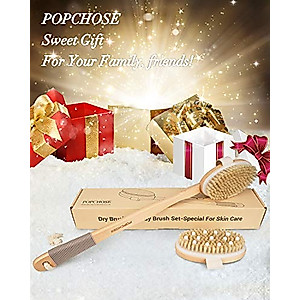 Shower Brush, POPCHOSE Detachable Dry Brushing Body Brush for Body Cellulite and Lymphatic, Back Scrubber for Shower Long Handle Natural Bristle Exfoliator Scrubber, Dual Brush Heads for Women & Man