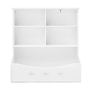 Curipeer Kids Bookshelf, 3-Shelf Storage Bookcase,Large Wooden Open Book Shelf with 5 Cube Units, Star Pattern Toy Organizer and Storage Cabinet for Playing Room, Nursery, Baby's Bedroom, White