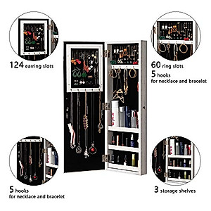 HollyHOME Mirrored Jewelry Cabinet Lockable Wall Door Mounted Jewelry Armoire Organizer with Full Length Mirror Space Saving Lockable,White