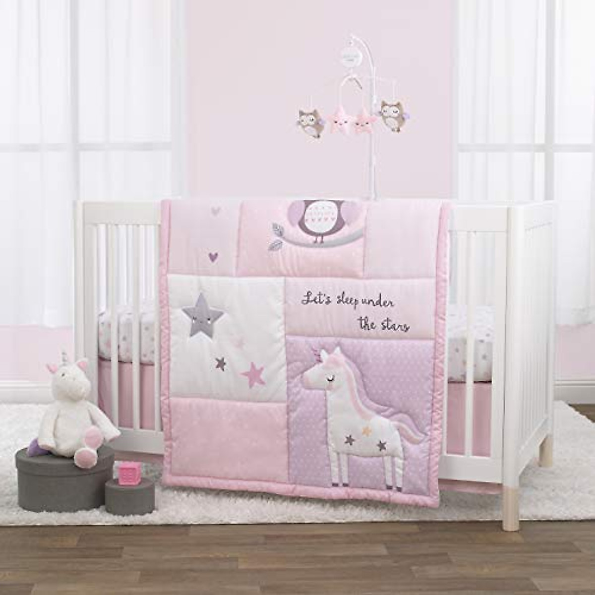 NoJo Shine On My Love - Girl Stars, Pink, Lavender & White Fitted Crib Sheet, Pink, Lavender, White