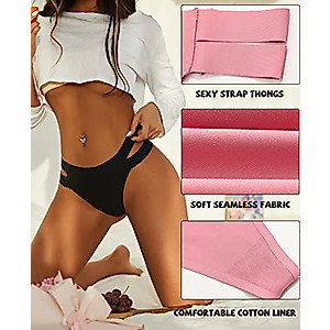 Knowyou 6 Pack Seamless Thongs for Women Sexy No Show Breathable Underwear Stretch Straps T-Back Tangas Panties for Ladies-A-M