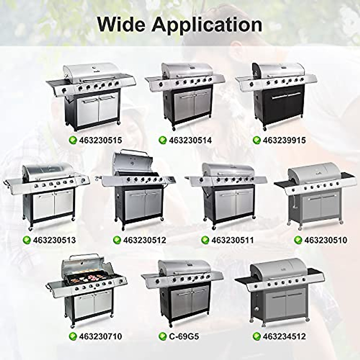 Grill Replacement Parts for Charbroil 463230515, 463230512, 463230513, 463230514, 463239915, 463230511 Models, Grill Heat Plate Tent Shield, Pipe Burner Tubes and Crossover Tubes