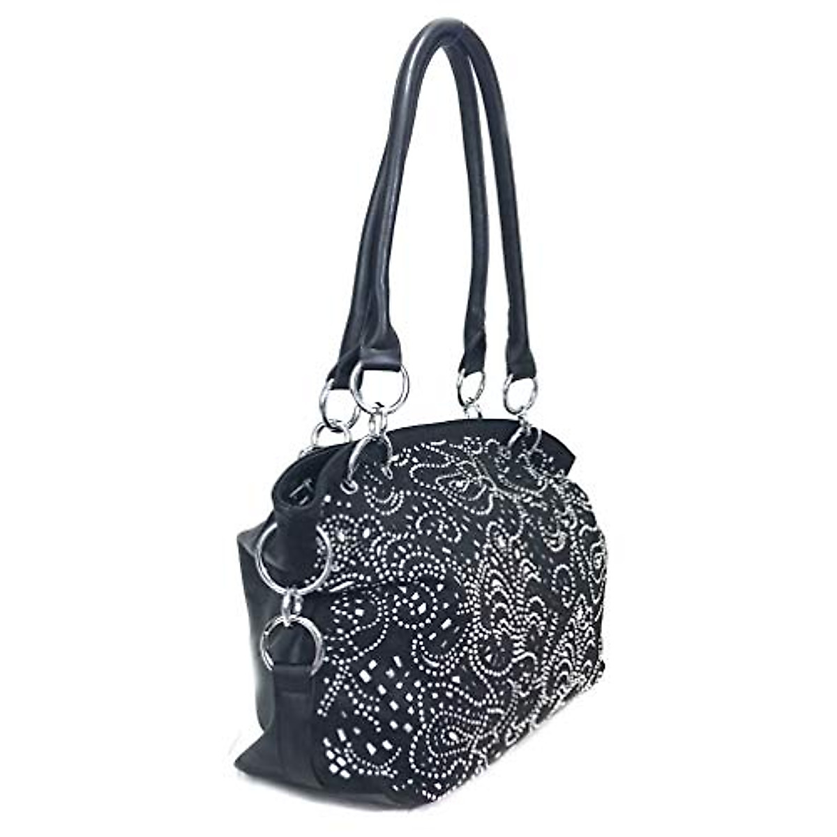 Zzfab Laser Cut Bling Purses Double handle purse Black