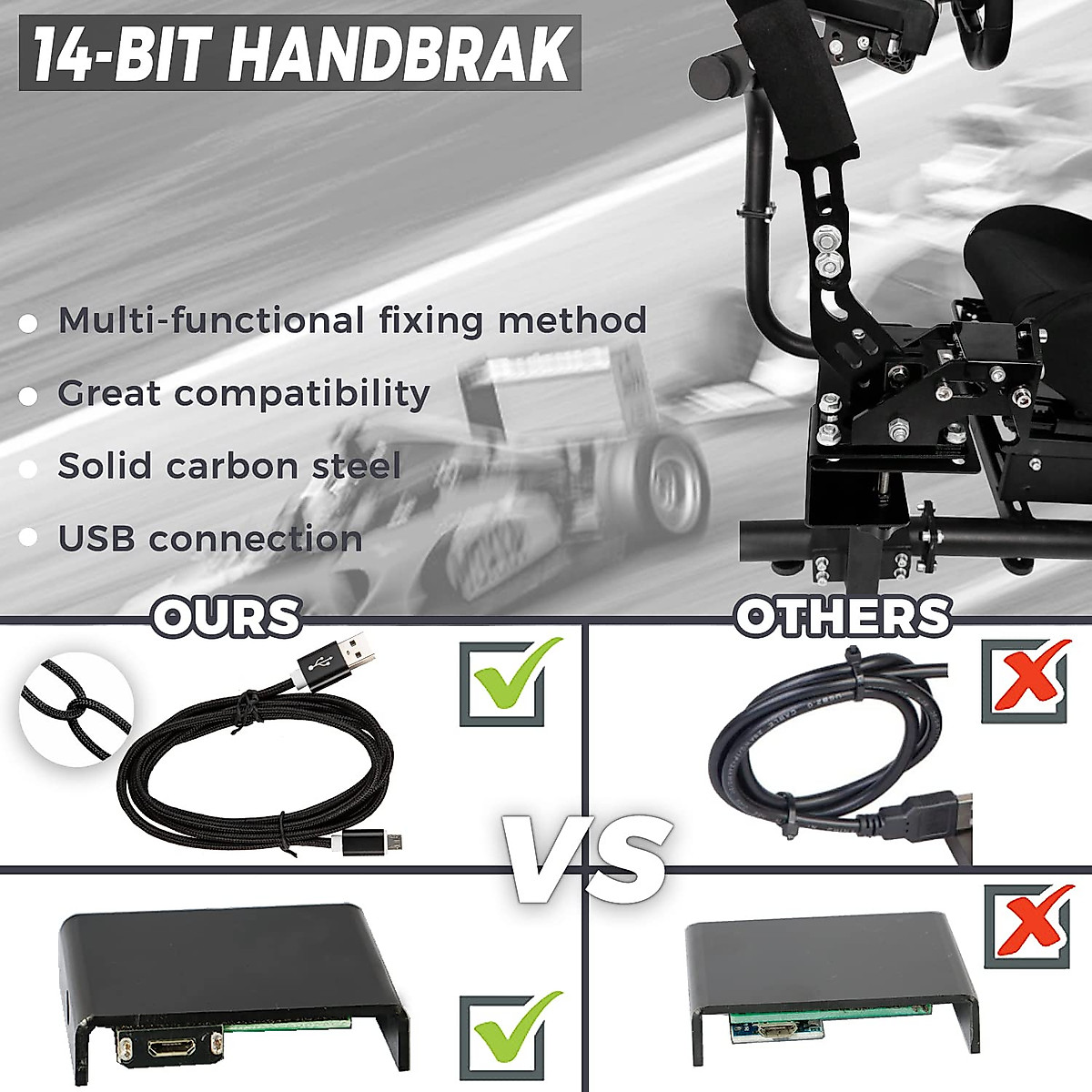 Hottoby USB handbrake,64 Bit PC Handbrake for Logitech G920 G25 G27 G29 Thrustmaster T500RS Sim Racing Handbrake with Clamp