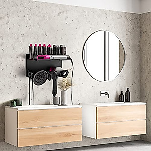 Welltop Wall Mount Holder for Dyson Airwrap Styler, for Dyson Supersonic Hair Dryer, 2 in 1 Storage Holder for Dyson Airwrap Styler Accessories, Fits for Bathroom Bedroom Hair Salon Barbershop