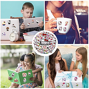 Uhael 74PCS Cute Cat Kitty Party Favors Keychains Stickers Anime Cartoon Lovely Cat Themed Birthday Party Supplies Bulk, Pink Bow Kitty Decorations for Girls Christmas Gift Classroom Rewards