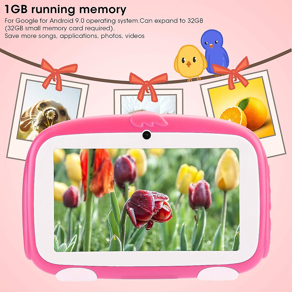 Kids Tablets 9.0, 1GB RAM 16GB ROM, 7 Inch TFT HD Display 1024x600, Dual Camera, WiFi Tablet, KidsProof Tablet (US Plug)