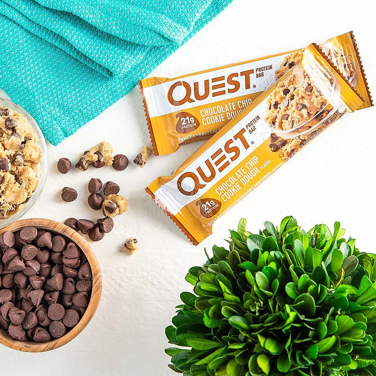 Quests Nutrition Protein Bars, Chocolate Chip Cookie Dough, Cookies & Cream, High Protein Low Carb, Gluten Free, Keto Friendly, 14 Count