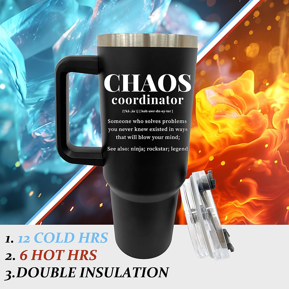 Chaos Coordinator 40oz Tumbler Thank You Gifts Water Bottle Boss Gifts Double Wall Travel Coffee Mug Stainless Steel Vacuum Insulated Thermal Cup for Men Secretary Supervisor Leader Birthday Christmas