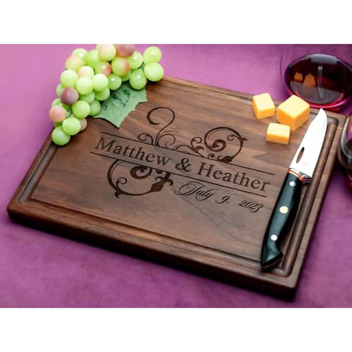 Straga Personalized Cutting Boards | Handmade Wood Engraved Charcuterie | Custom Wedding, Anniversary, Engagement Gift for Couples (Artistic Swirl Design No.206)