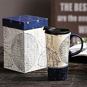 Topadorn Ceramic Travel Mug and Coffee Cup 17 oz. with Handle and Color Box,Starstruck