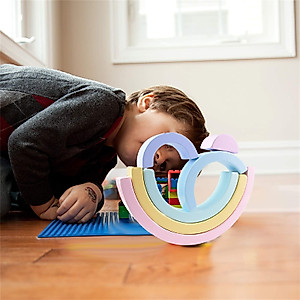 Wenini Wooden Rainbow Stacking Toy Large Nesting Puzzle Blocks Educational Learning Toys/Creative Colorful Building Blocks/Wooden Rainbow Arch Bridge (B)