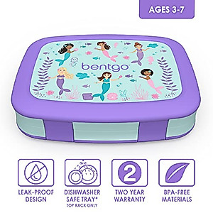 Bentgo® Kids Prints Leak-Proof, 5-Compartment Bento-Style Kids Lunch Box - Ideal Portion Sizes for Ages 3 to 7 - BPA-Free, Dishwasher Safe, Food-Safe Materials (Mermaids in the Sea)