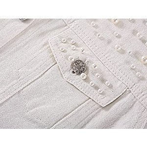 Kedera Jean Jacket Women's Oversized Distressed Short Bridal Embroidered Pearl Beading Denim Jacket