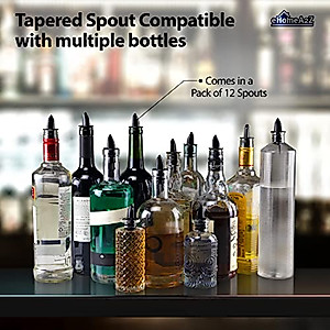 EHOMEA2Z Plastic Liquor Bottle Pourers Black- 12 Pack Classic Bottle Pourers for Alcohol, Leak-Proof, Dishwasher-Safe Pour Spouts for Liquor Bottles