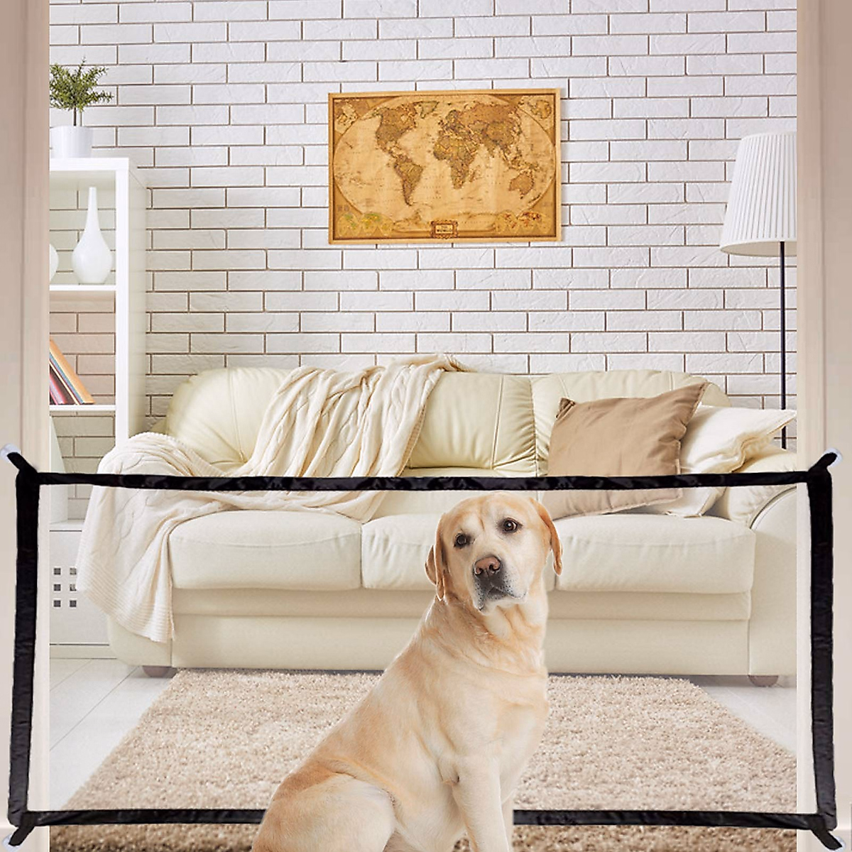 Portable Magic Gate for Pets Dogs, Folding Mesh 71 X 29 Inch Heighten Hooks Safe Guard Isolated Gauze for House Indoor Stair Doorway Use Black Large