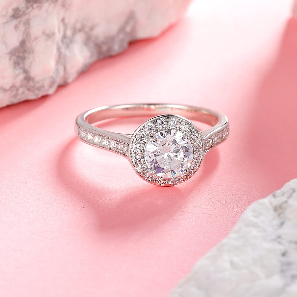 Gemsme Ring for Women 18K White Gold Plated 6MM Round Cut Cubic Zirconia Rings Faux Diamond Band Rings Braided Engagement Promise Ring Jewelry Ring Size 8