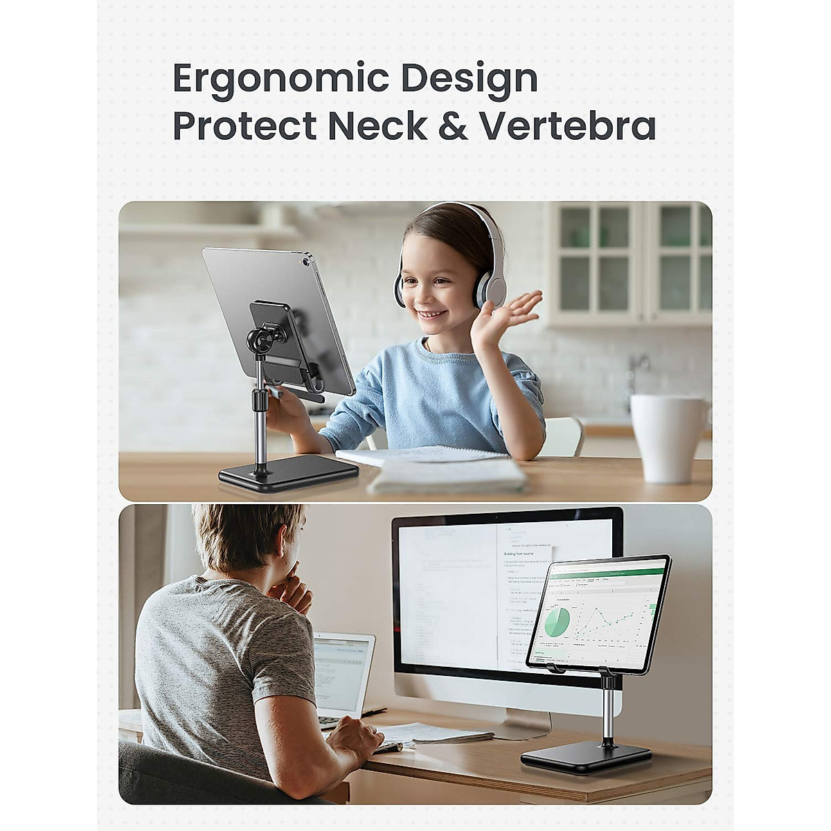 LISEN Cell Phone Stand Tablet Stand Holder [Never Tip Over] iPad Stand for Desk iPad Stands and Holders for Desk Compatible with All Tablets & Smartphones