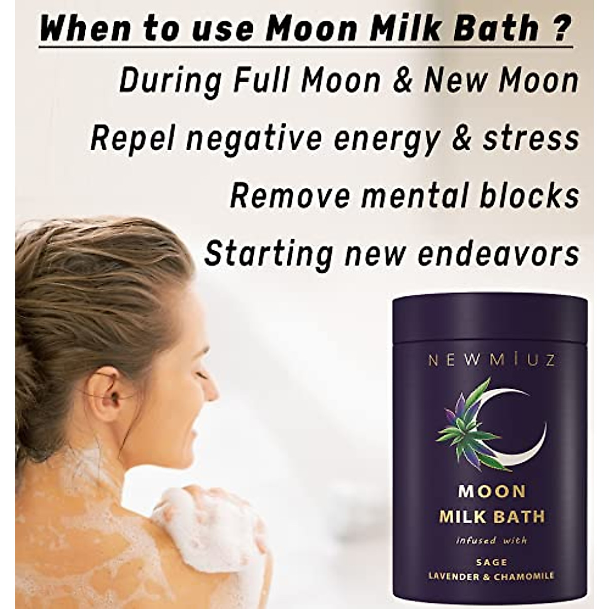 Cleansing Sage Moon Milk Bath Soak - Lavender Chamomile - Moisturize & Soften Skin Spiritual Stress Relief Gifts for Women Destress Luxury Spa Bath Salt Powder Birthday Perfect Stocking Stuffers