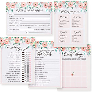 Juvale Set of 5 Bridal Shower Games for 50 Guests, Wedding and Engagement Party Activities, Pink Floral Design