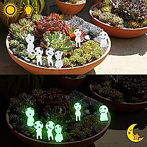 ZFFLYH Princess Mononoke Tree Spirits with Glow in The Dark Rocks and Tree Stump, 62Pcs Luminous Ghost Micro Landscape for Landscape Garden Decoration,Blue