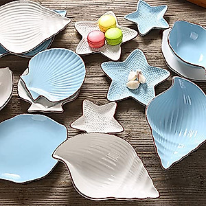 Appetizer Bowls Set of 2 Sauce Dish Ocean Starfish Shell Fish Shape Ceramic Appetizer Plates Snack Fruit Sushi Dessert Jewelry Plates Dinnerware Trays Home Decoration Salad Bowls ( Size : 6.30x4.13in