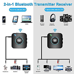 Bluetooth Transmitter Receiver, LAICOMEIN V5.0 2-in-1 Bluetooth Adapter, Wireless Transmitter for TV PC MP3 Gym Airplane, Bluetooth Receiver for Speakers Headphones Boat Car
