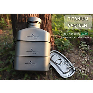 Boundless Voyage Titanium Military Canteen Cups Set Outdoor Camping Hiking Water Bottle Bowl Cooking Set Mess Kit (Ti15158B (Canteen+2cups set))