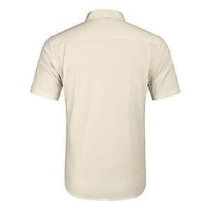 COOFANDY Mens Short Sleeve Cuban Shirts Casual Button Down Shirts Summer Dress Shirt Beige