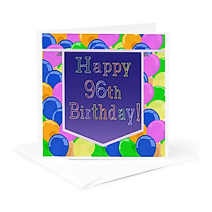 Balloons with Purple Banner Happy 96th Birthday - Greeting Card, 6 x 6 inches, single (gc_174860_5)