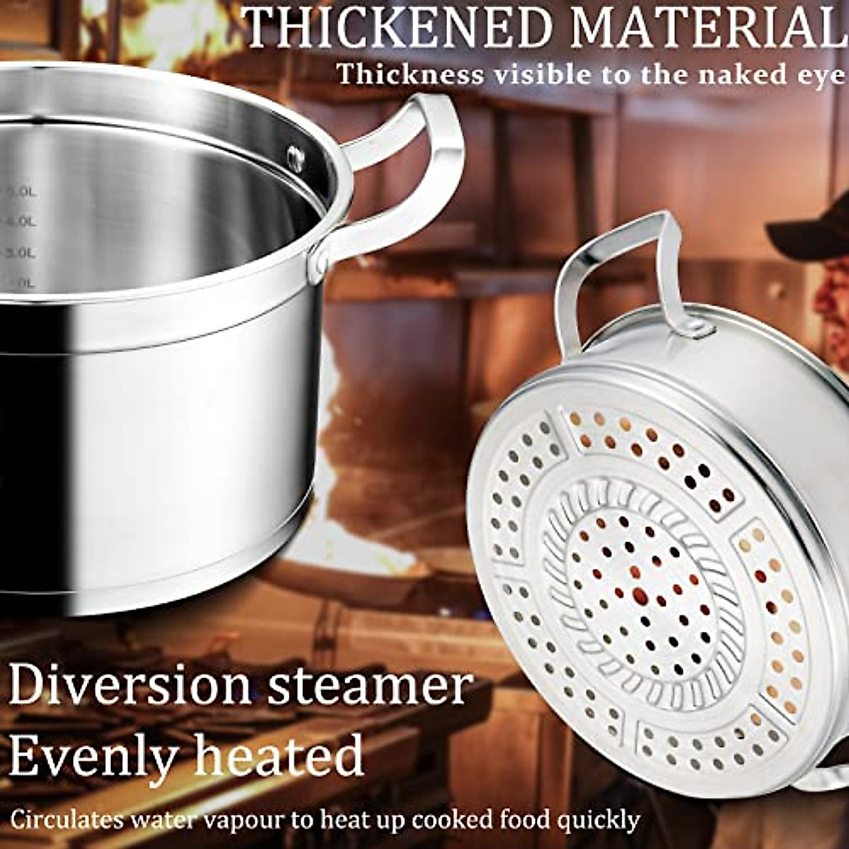 HZIB High capacity Multipurpose Stock Pot and Steamer Pot with PFOA-free,18/10 Stainless Steel Steamer,2-tier Cooking Pot with Lid for Soups,Seafood,Vegetables,Stews and Pasta