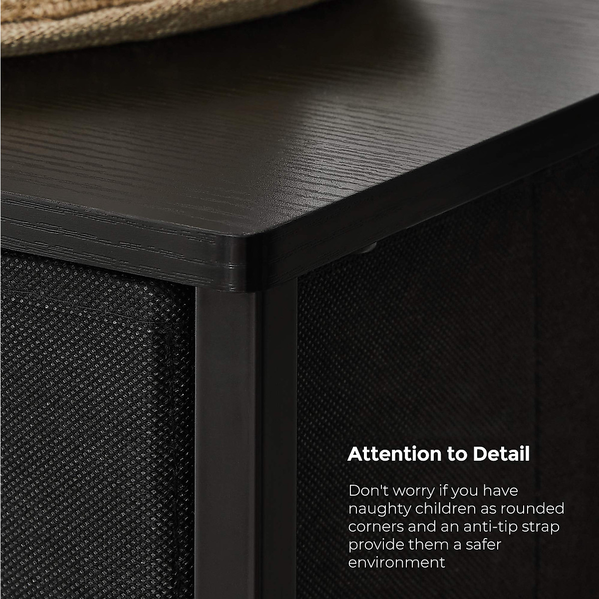 SONGMICS Storage Chest Dresser 5 Fabric Drawers Closet Apartment Dorm Nursery, 23.6 x 11.8 x 32.9 Inches, Black