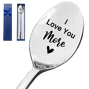 HSSPIRITZ I Love You More Funny Engraved Stainless Steel Spoon,Best Women Men coffee Tea Spoon Gift,Valentines Christmas Birthday Father's Day Spoon Gift for Couple Boyfriend Girlfriend Husband Wife