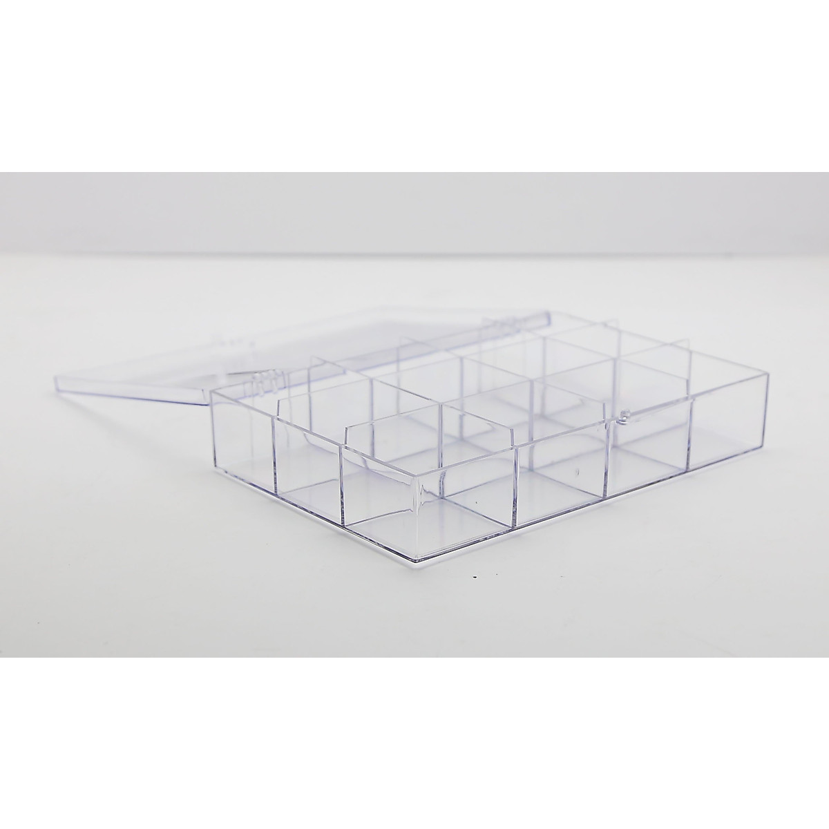 Clear 12 Compartment Hinged Plastic Box - 4 Pieces