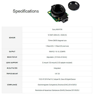 Raspberry Pi HQ Camera Module with Case for Raspberry Pi 4B/3B+/3B/2B/A+/Zero/W/Zero WH,12.3MP IMX477 Sensor Support C- and CS-Mount Lenses, Alternative for Raspberry Pi Camera Module V2 (8 Items)
