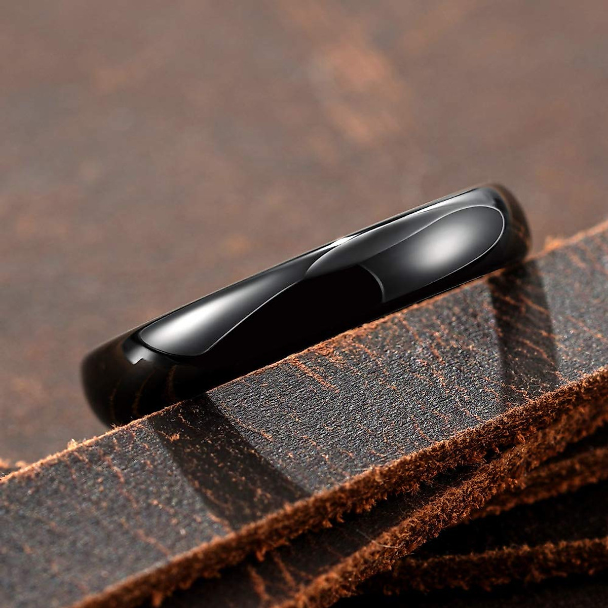 THREE KEYS JEWELRY Womens Charming Jewelry 4mm Black Tungsten Polished Wedding Carbide Ring Band for Women Engagement Size 9