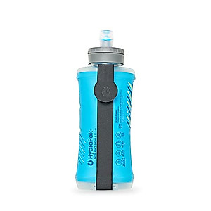Hydrapak SkyFlask 500ml - Lightweight Collapsible Handheld Running Water Bottle Soft Flask - (500 ml/16 oz) - Adjustable Handstrap, Spill-Proof Cap, Malibu Blue