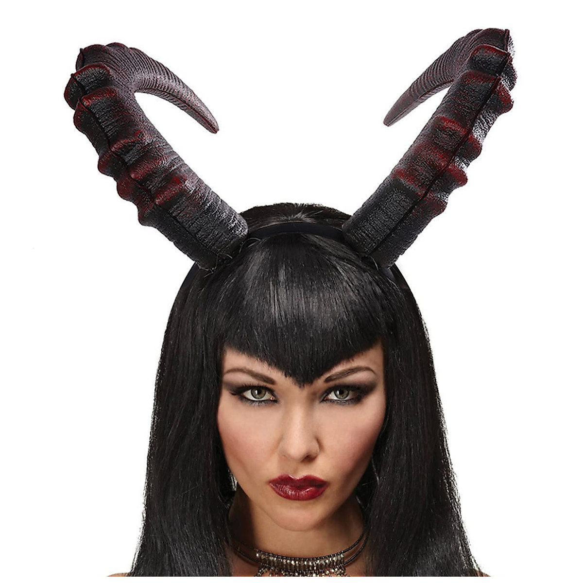 L'VOW Gothic Demon Horn Headband Realistic Long Devil Horn Headpiece for Halloween Costume Cosplay (Red)