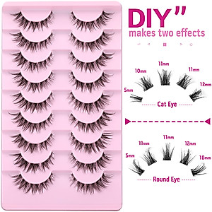 Wispy Lash Clusters 90Pcs Natural Eyelash Clusters Cat Eye Lash Extension Clear Band Cluster Lashes Natural Look Fluffy False Lashes 12MM