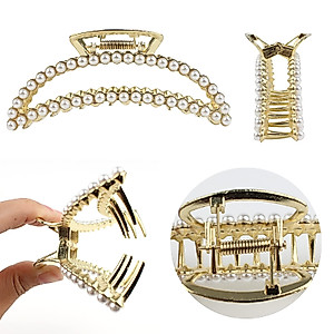 VinBee Pearl Hair Clips For Women, Large Metal Hair Claw Clips For Thick and Thin Hairs, Jaw Clamp Clips-3 Pack 4.5 Inches