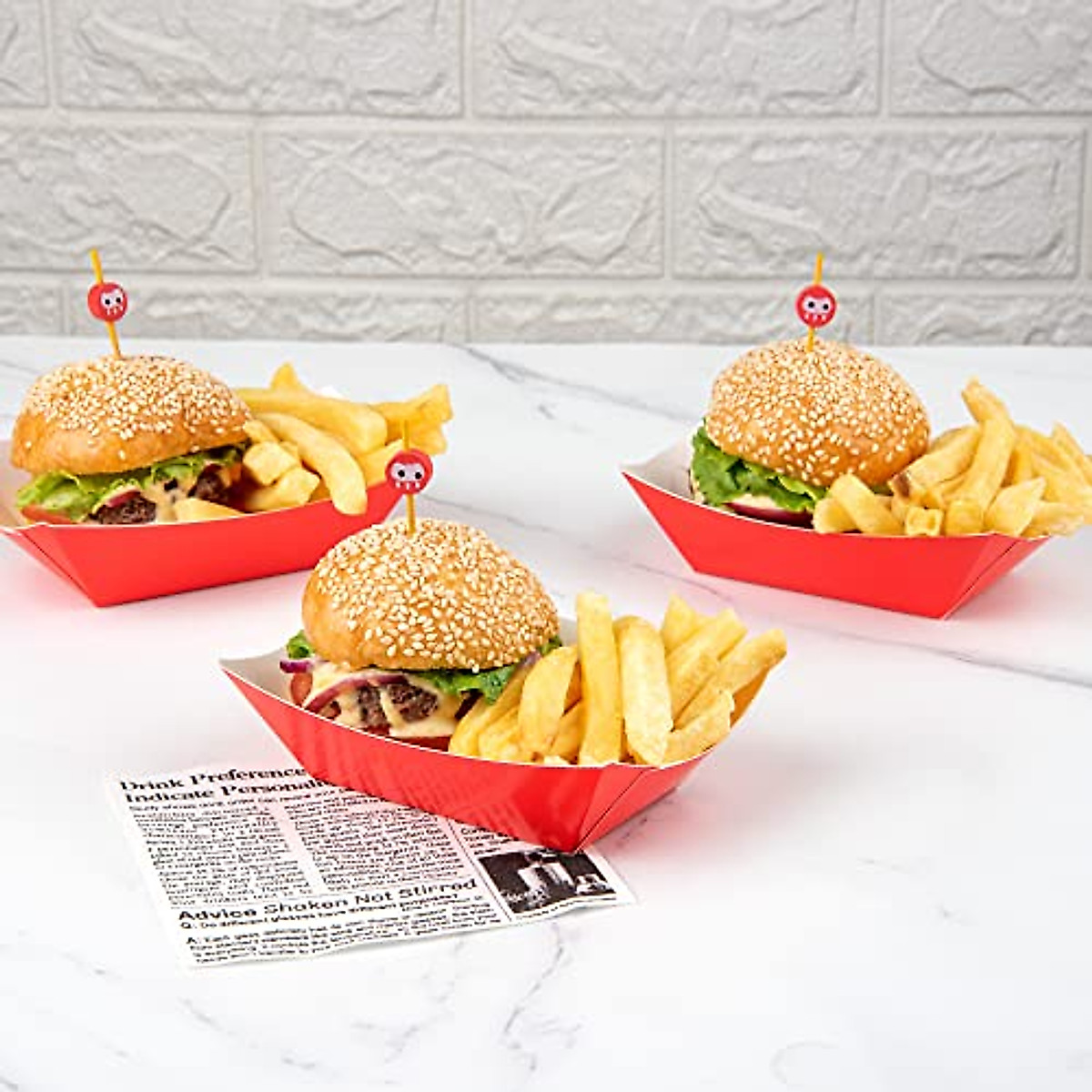 Restaurantware Bio Tek 3.3 x 2 x 1.5 Inch Food Boats, 50 Disposable Food Trays - Portable, Versatile, Red Paper Popcorn Boats, For Snacks, Appetizers, Or Treats, Use At Parties Or Carnivals