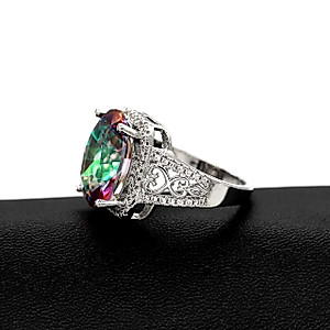 Uloveido Women Fashion Anniversary Promise Rings Platinum Plated Wedding Engagement Multicolor Cubic Zirconia Rings Size 7 Y585