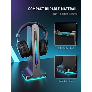 FIFINE Gaming Headset Stand-RGB Headphones Stand Holder PC Computer Desktop Accessories with 2 USB Ports for Gamer, with Solid Base, Sound Light Sync, Light Control Keys-AmpliGame S3