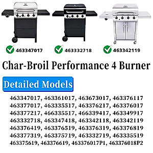 ROCFAN Replacement Parts for Charbroil Performance 4 Burner Grill 463342119, 463332718, 463347017, 463335517, 463376419, Char-Broil 463342119 Replacement Parts, Char-Broil 463332718 Replacement Parts