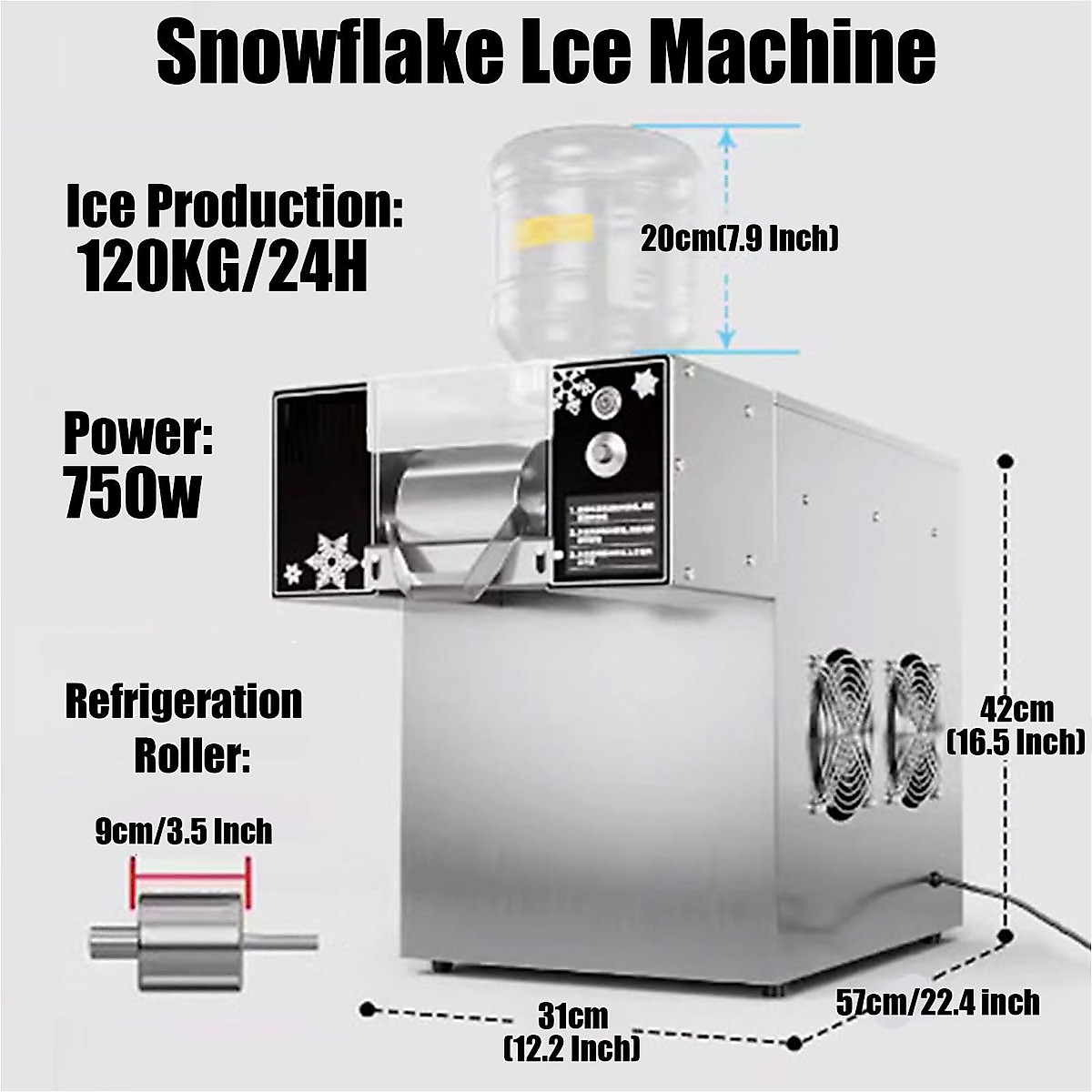 Ice Maker, Snowflake Shaved Ice Machine, 750W Commercial Korean Smoothie Machine, Snowflake Machine, Air Cooling (60KG)