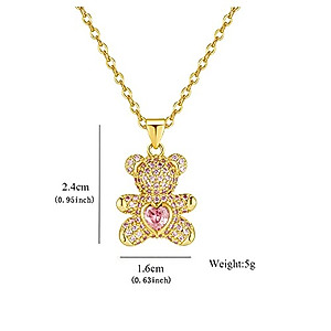 Foruiston Teddy Bear Pendant Heart Crystal Pendant Necklace Cute Animal Jewelry for Women (pink)